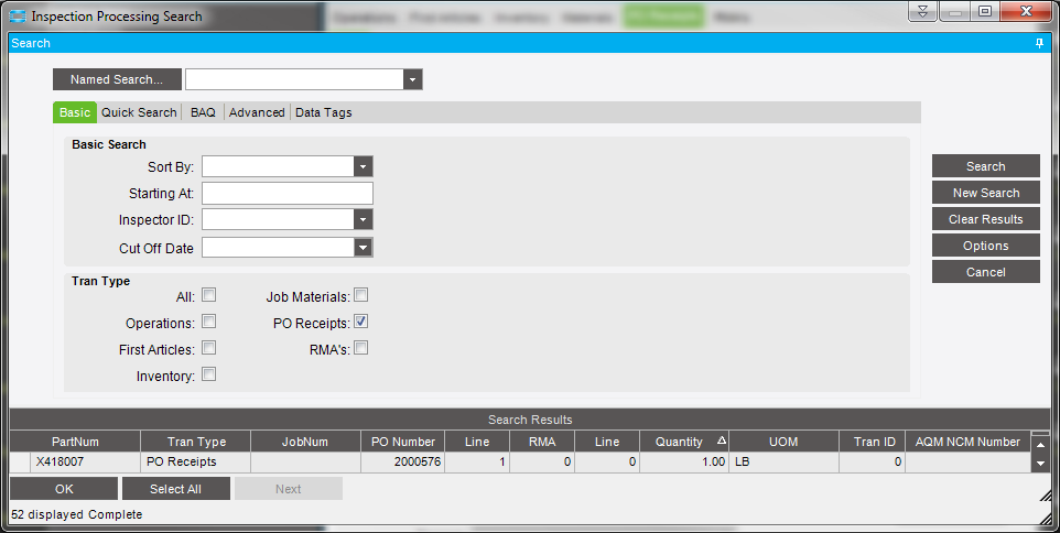 In Inspection Processing Entry, where is the Tran Type stored in ...