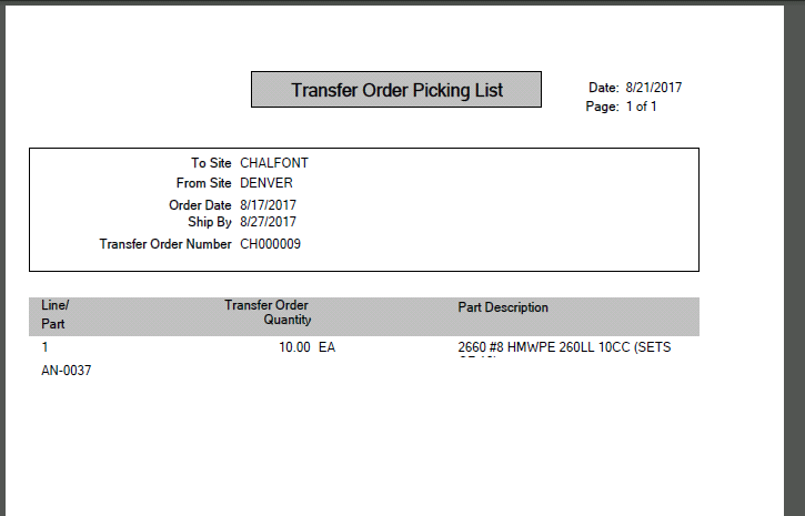 Transfer Order Entry - Print - Epicor ERP 9 - Epicor User Help Forum