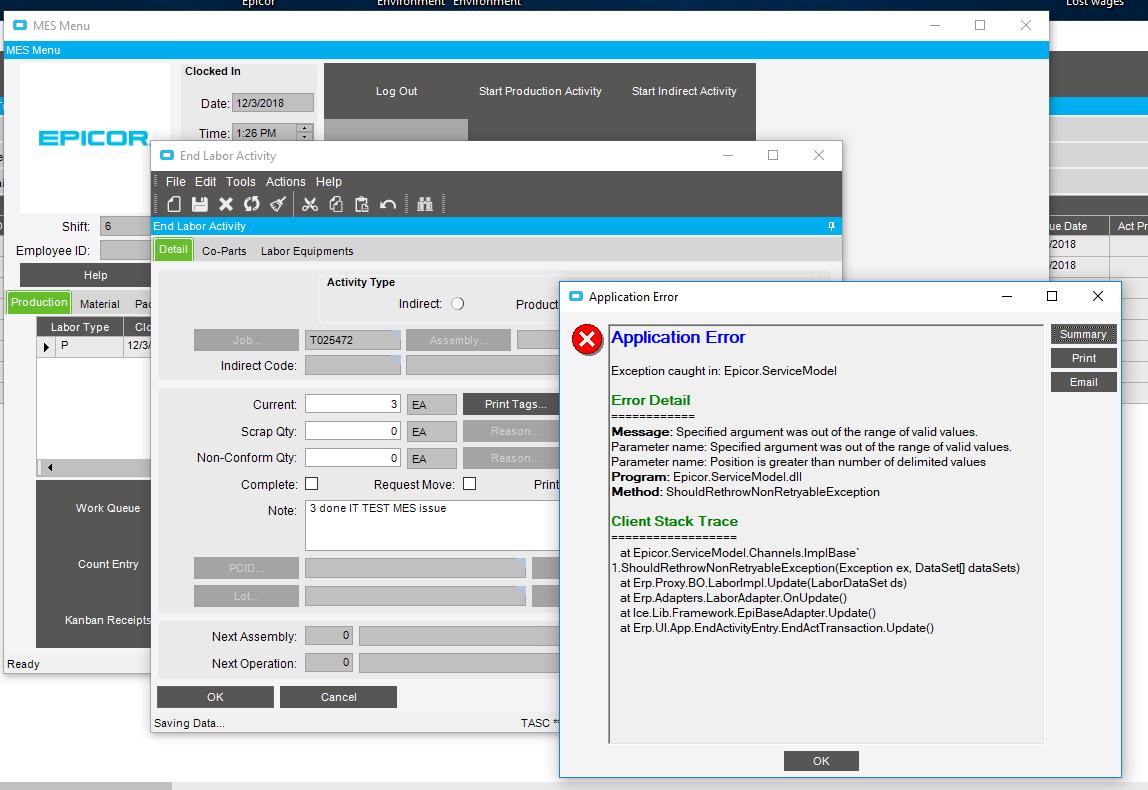 MES error End Activity - Epicor ERP 10 - Epicor User Help Forum