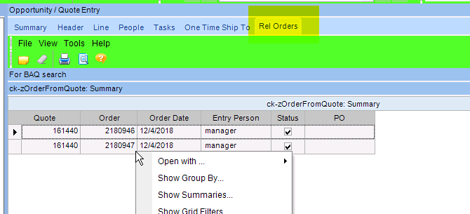 Quote Entry -Create Sales Order, launch Sales Order Entry? - Epicor ERP ...